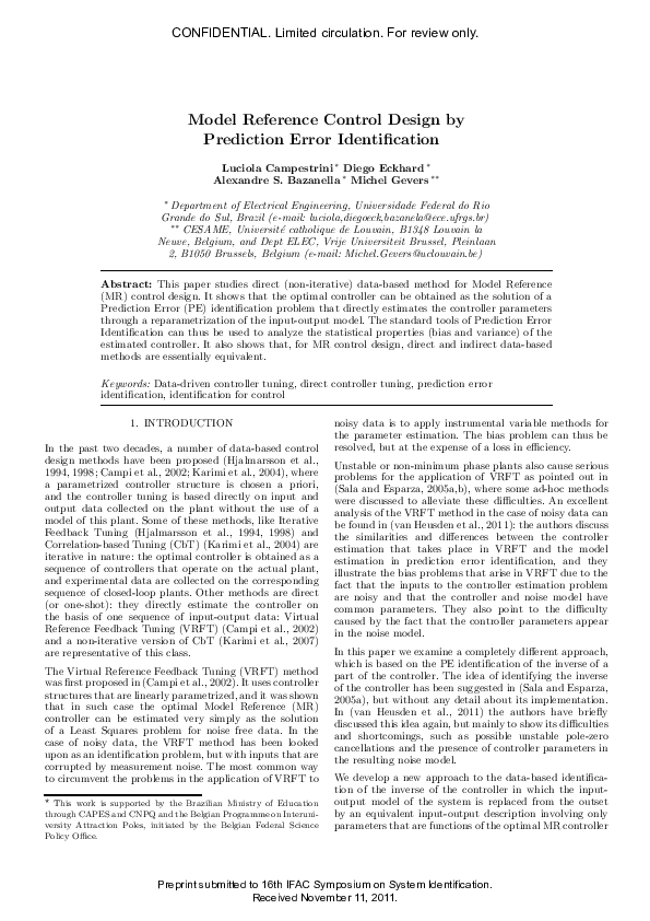 Pdf Model Reference Control Design By Prediction Error Identification
