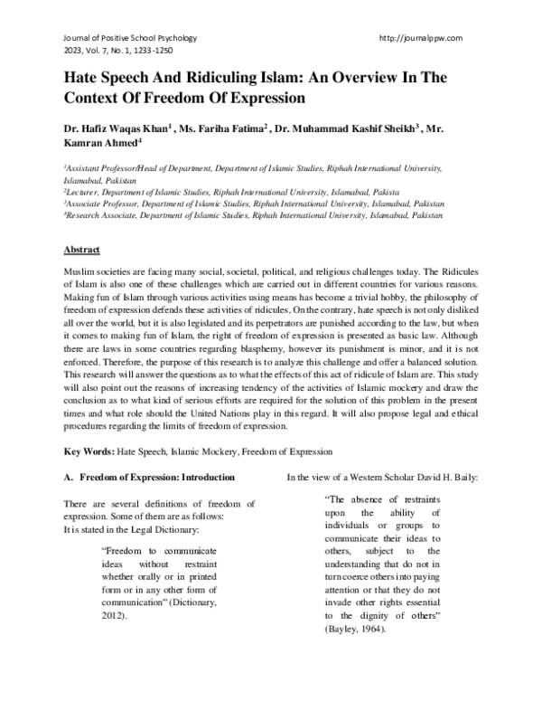 (PDF) Analyzing Islam Ridicule: Freedom of Expression vs. Hate Speech