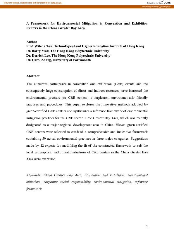 (PDF) A framework of environmental mitigation for the convention and ...
