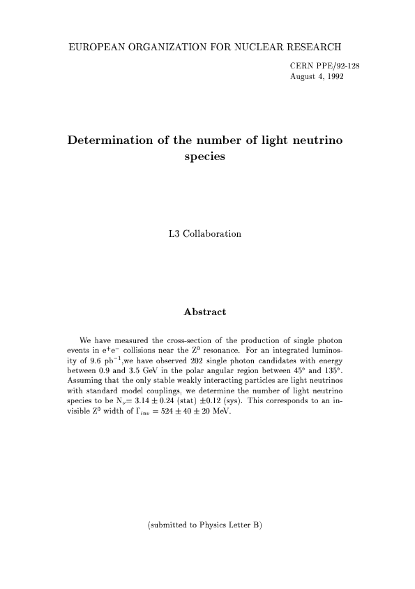 (PDF) Determination of the number of light neutrino species | Fernando Ferroni - Academia.edu