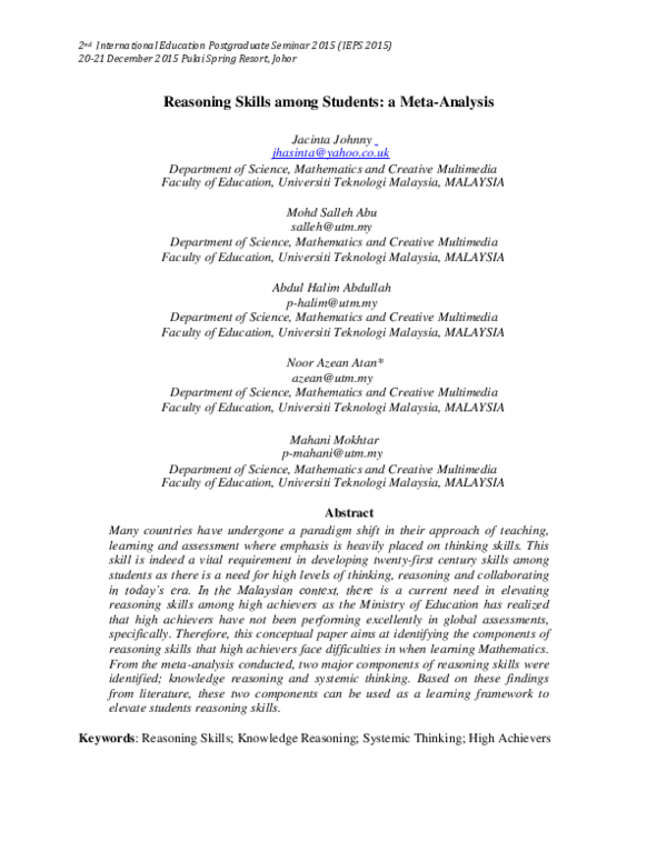 (PDF) Reasoning skills among students: a meta-analysis