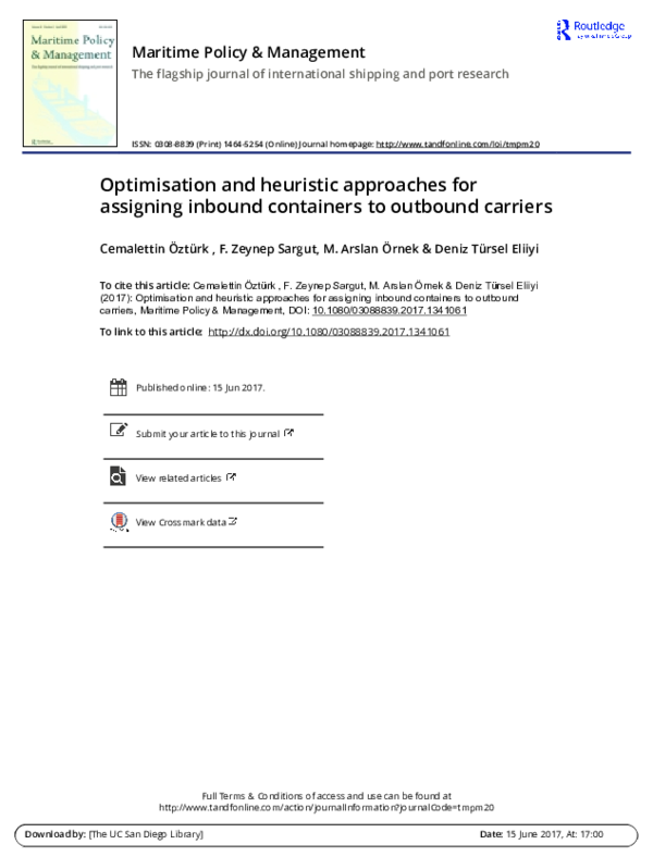 (PDF) Optimisation and heuristic approaches for assigning inbound containers to outbound carriers