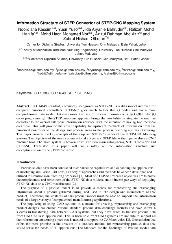 (PDF) Information Structure of STEP Convertor of STEP-CNC Mapping System