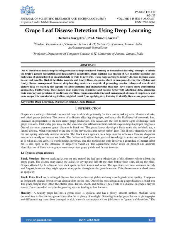 (PDF) Grape Leaf Disease Detection Using Deep Learning