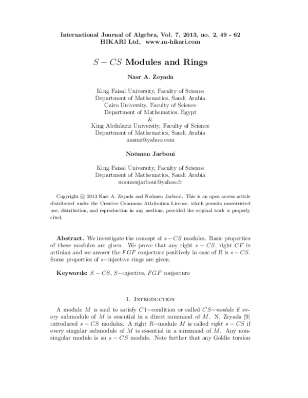 (PDF) S-CS modules and rings