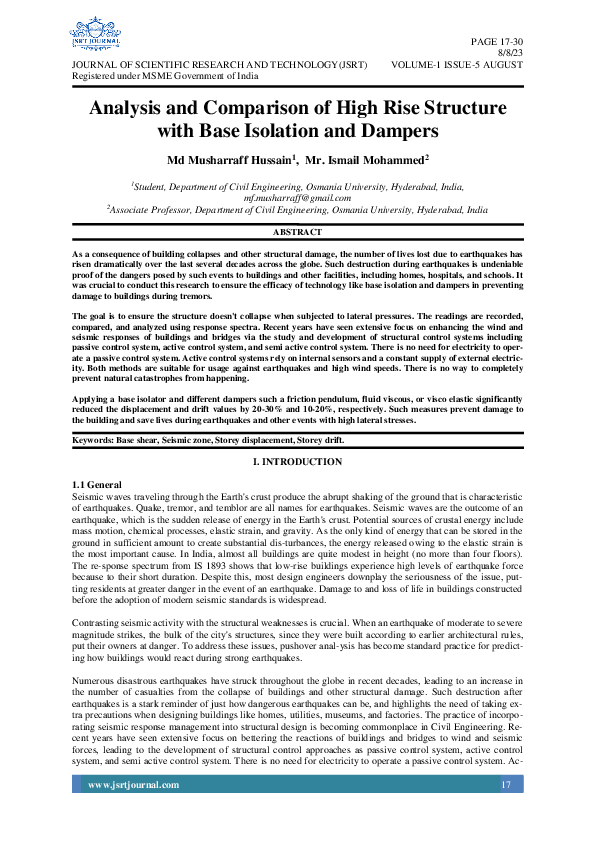 (PDF) Analysis and Comparison of High Rise Structure with Base ...