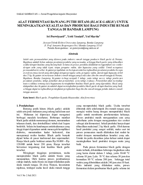 (PDF) Alat Fermentasi Bawang Putih Hitam (Black Garlic) Untuk ...