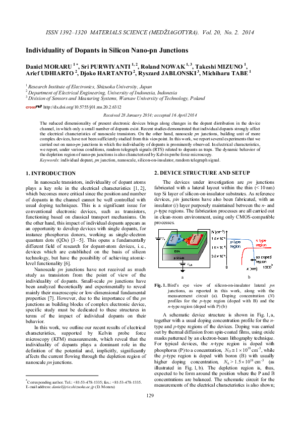 (PDF) Individuality of Dopants in Silicon Nano-pn Junctions | SRI PURWIYANTI - Academia.edu