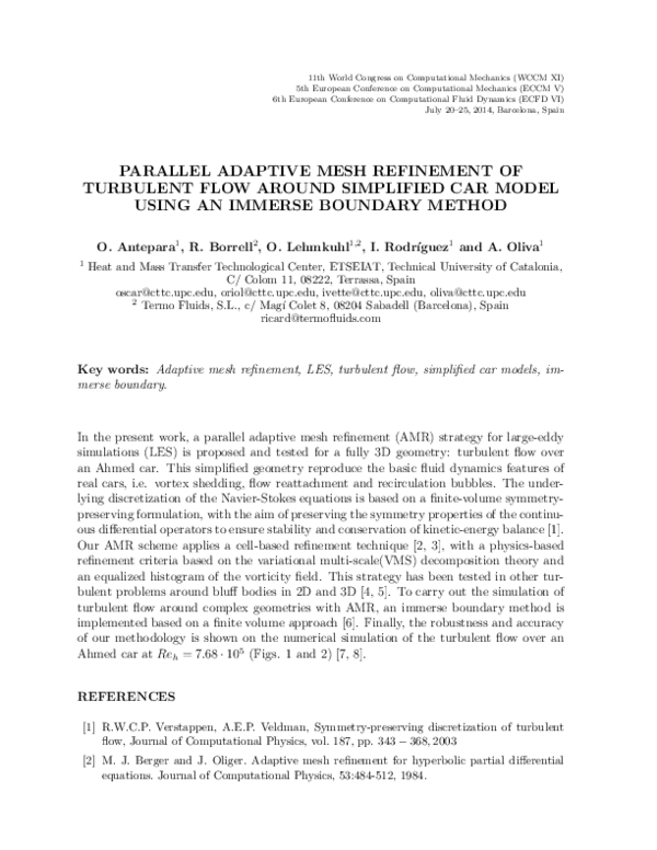 (PDF) Parallel Adaptive Mesh Refinement of Turbulent Flow Around Simplified Car Model Using an ...
