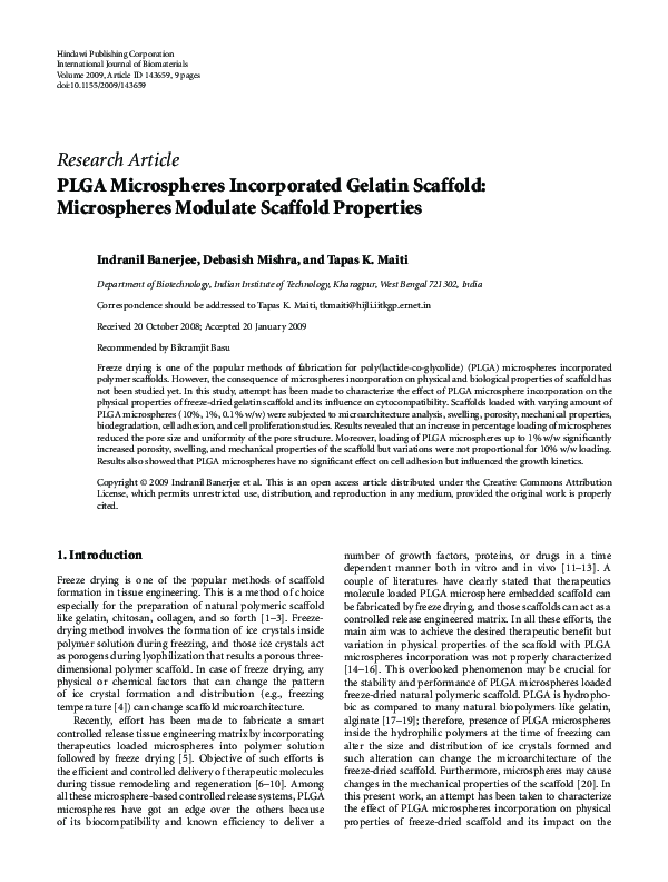 (PDF) PLGA Microspheres Incorporated Gelatin Scaffold: Microspheres ...