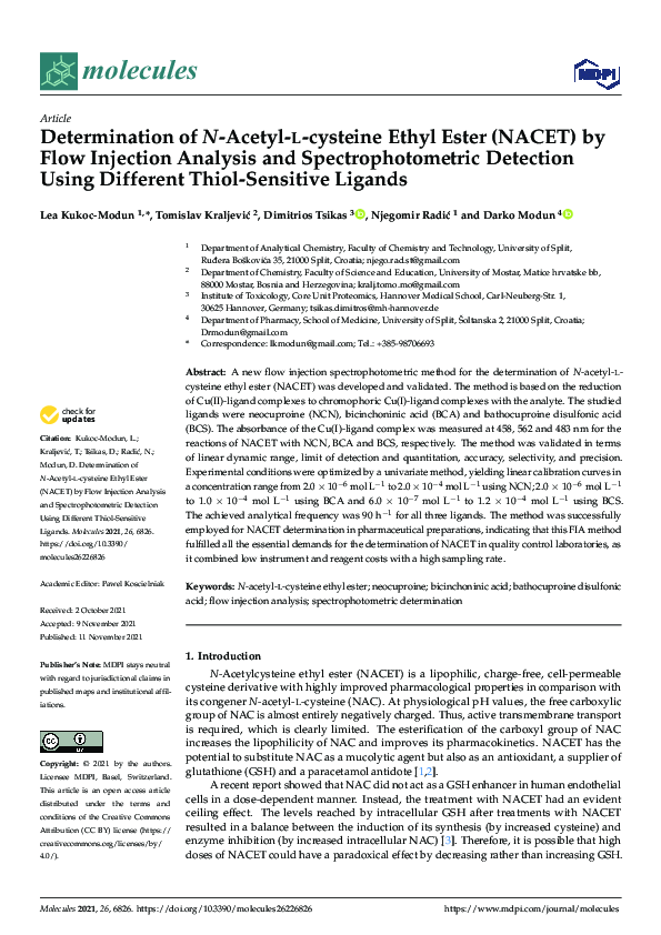 Determination Of N Acetyl L Cysteine Ethyl Ester Nacet By Flow Injection Analysis And