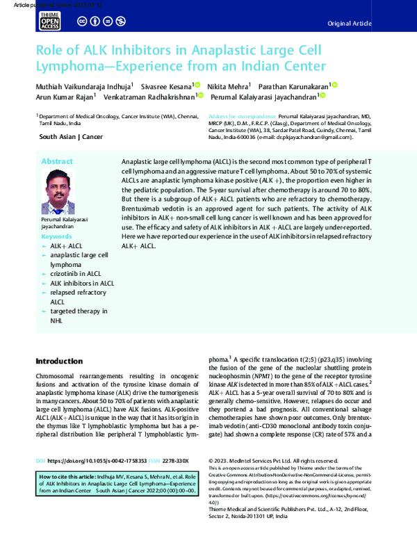 (PDF) Role of ALK Inhibitors in Anaplastic Large Cell Lymphoma ...