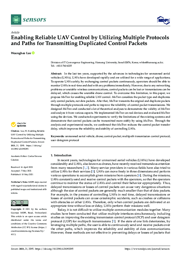 Pdf Enabling Reliable Uav Control By Utilizing Multiple Protocols And Paths For Transmitting