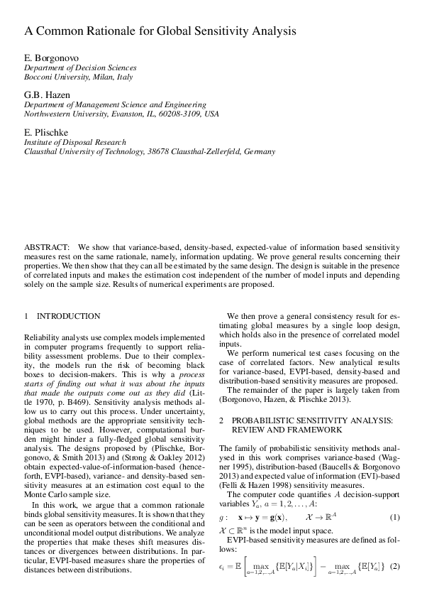 (PDF) A common rationale for global sensitivity analysis (PDF) A common rationale for global sensitivity analysis