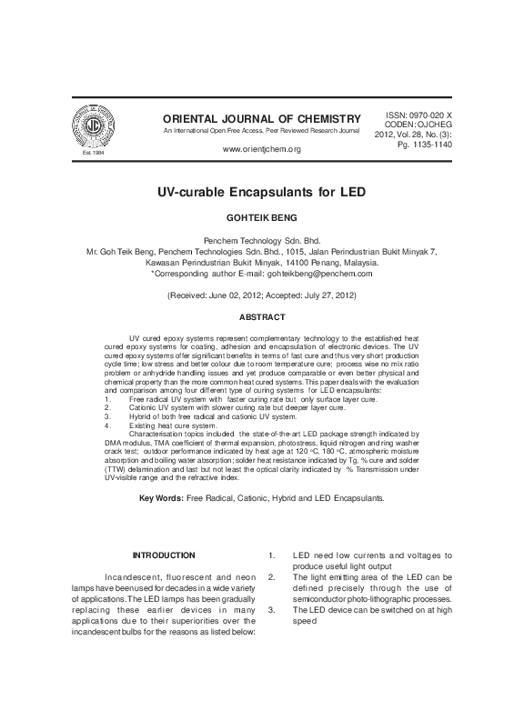 (PDF) UV-curable Encapsulants for LED