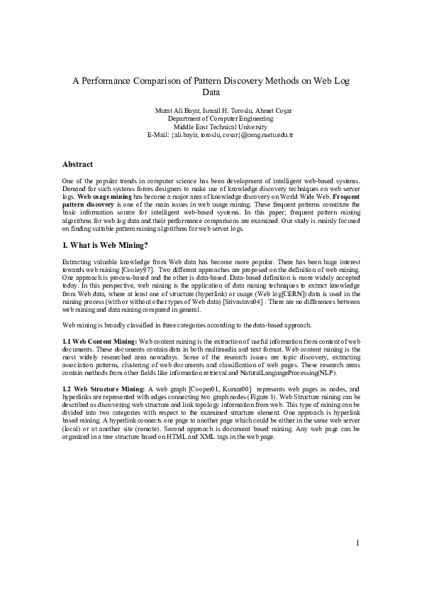 Pdf Performance Comparison Of Pattern Discovery Methods On Web Log Data Ismail Toroslu