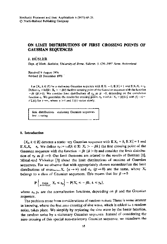 (PDF) On limit distributions of first crossing points of Gaussian sequences