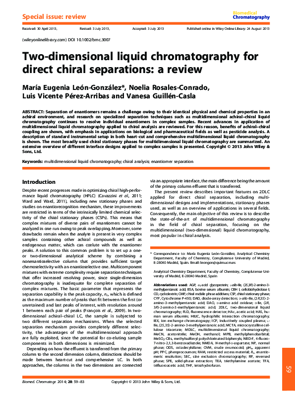 (PDF) Two-dimensional liquid chromatography for direct chiral ...