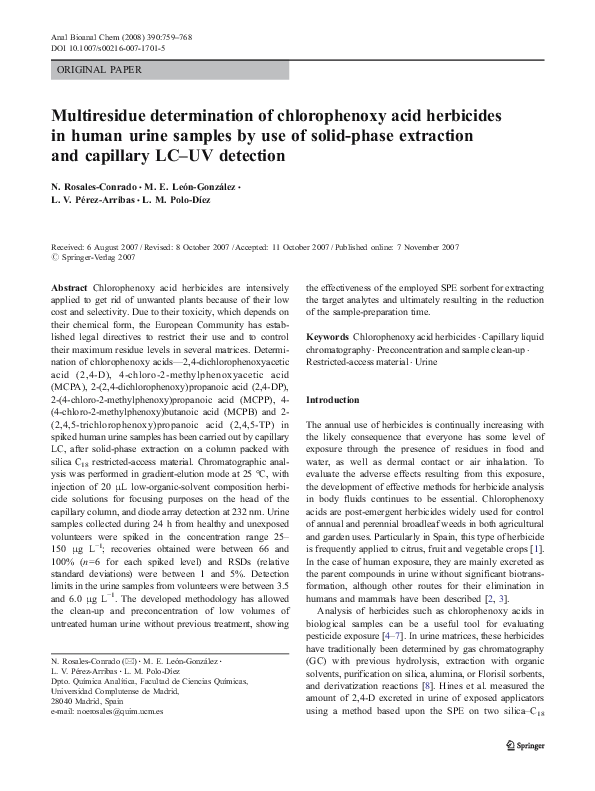 (PDF) Multiresidue determination of chlorophenoxy acid herbicides in human urine samples by use ...