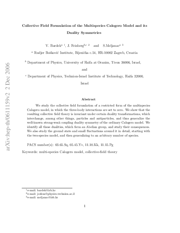 (PDF) Collective field formulation of the multi-species Calogero model ...
