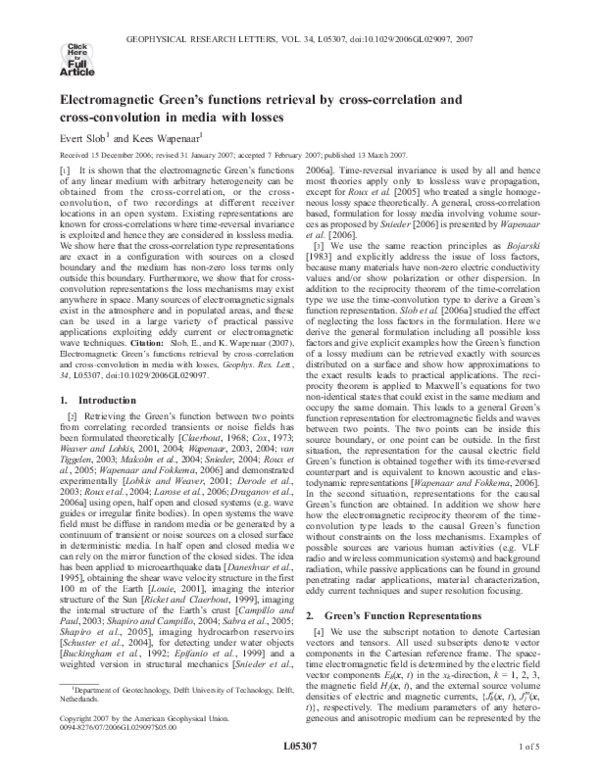 (PDF) Electromagnetic Green's functions retrieval by cross-correlation and cross-convolution in ...