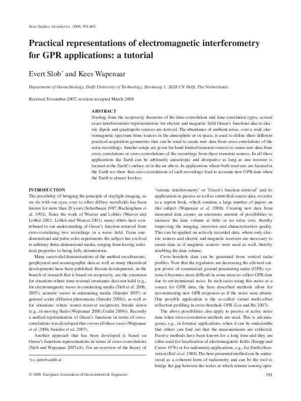 (PDF) Practical representations of electromagnetic interferometry for GPR applications: a tutorial