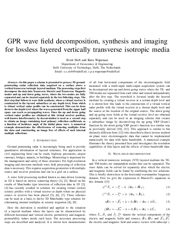 (PDF) GPR wave field decomposition, synthesis and imaging for lossless layered vertically ...