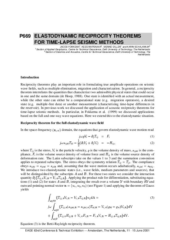 (PDF) Elastodynamic reciprocity theorems for time‐lapse seismic methods