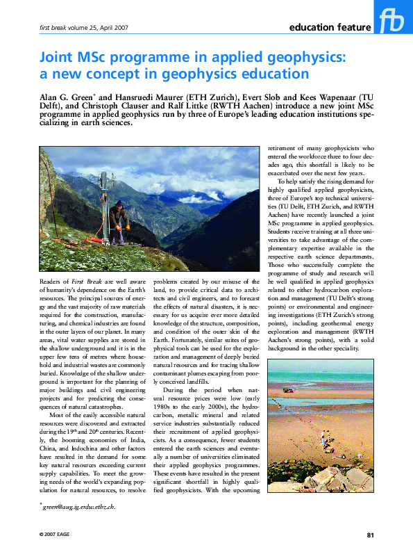 (PDF) Joint MSc programme in applied geophysics: a new concept in ...