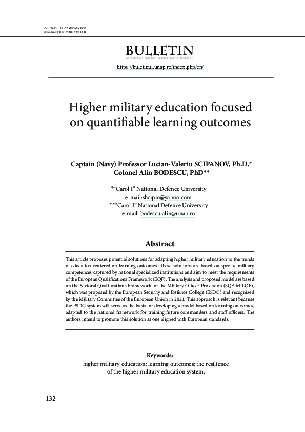 Higher military education focused on quantifiable learning outcomes