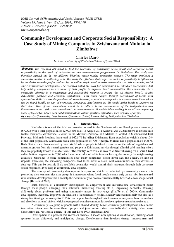 (PDF) Community Development and Corporate Social Responsibility: A Case Study of Mining ...