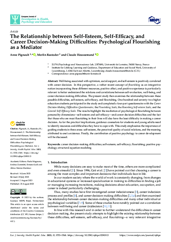 (PDF) The Relationship between Self-Esteem, Self-Efficacy, and Career Decision-Making ...