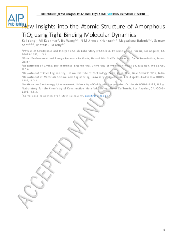 (PDF) New insights into the atomic structure of amorphous TiO2 using tight-binding molecular ...