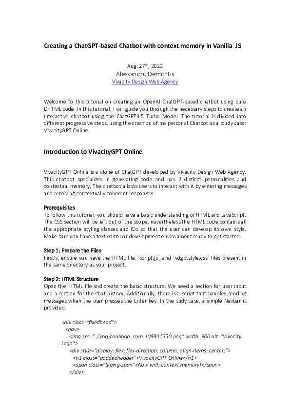 Pdf Creating A Chatgpt Based Chatbot With Context Memory In Vanilla Js