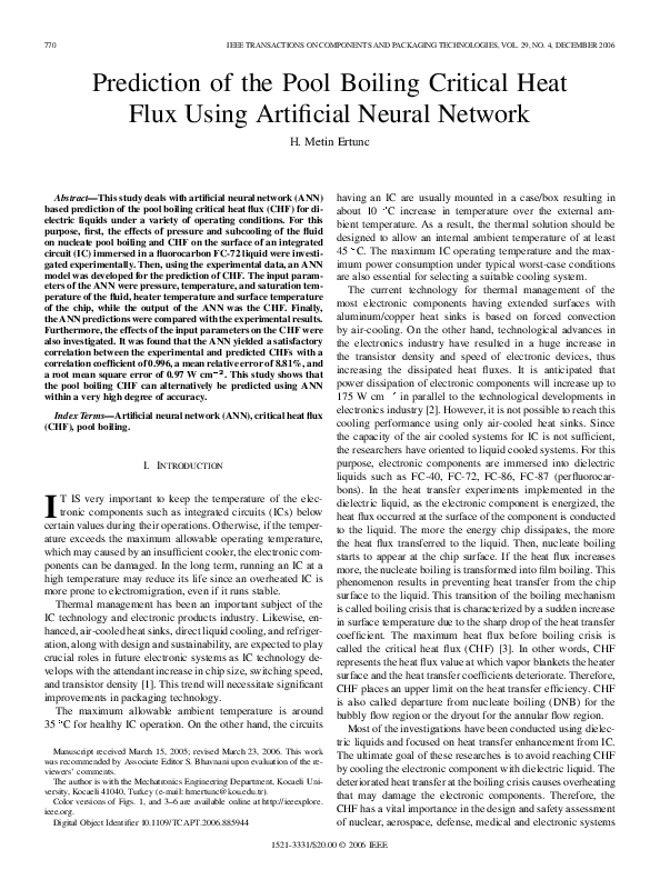 (PDF) Prediction of the Pool Boiling Critical Heat Flux Using Artificial Neural Network