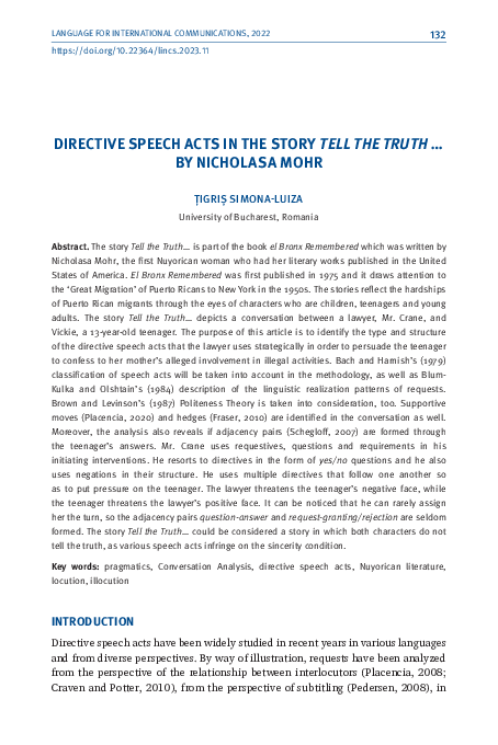 (PDF) DIRECTIVE SPEECH ACTS IN THE STORY TELL THE TRUTH … BY NICHOLASA MOHR