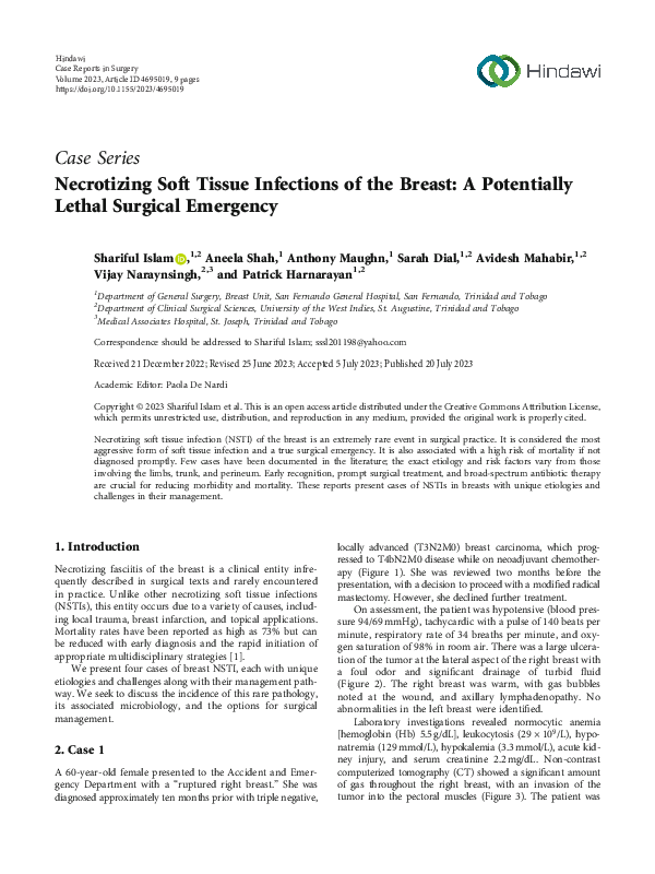 (PDF) Necrotizing Soft Tissue Infections of the Breast: A Potentially ...