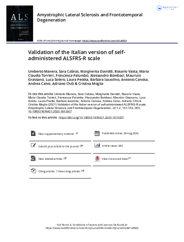 (PDF) Validation of the Italian version of self-administered ALSFRS-R scale