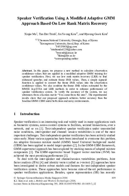 Pdf Speaker Verification Using A Modified Adaptive Gmm Approach Based On Low Rank Matrix Recovery