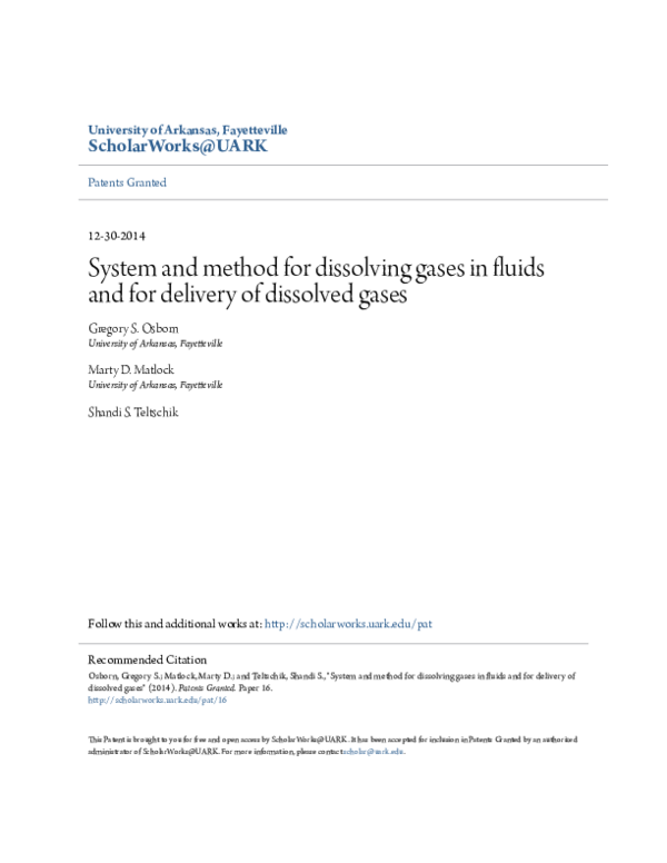 (PDF) System and method for dissolving gases in fluids and for delivery ...