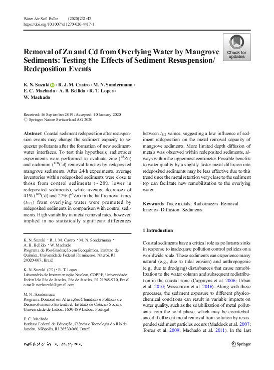 (PDF) Removal of Zn and Cd from Overlying Water by Mangrove Sediments ...