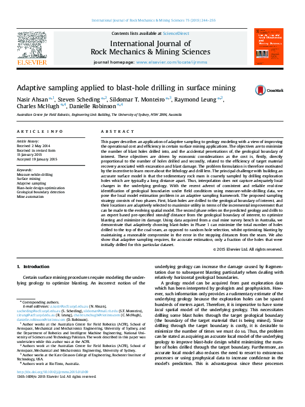 (PDF) Adaptive sampling applied to blast-hole drilling in surface mining
