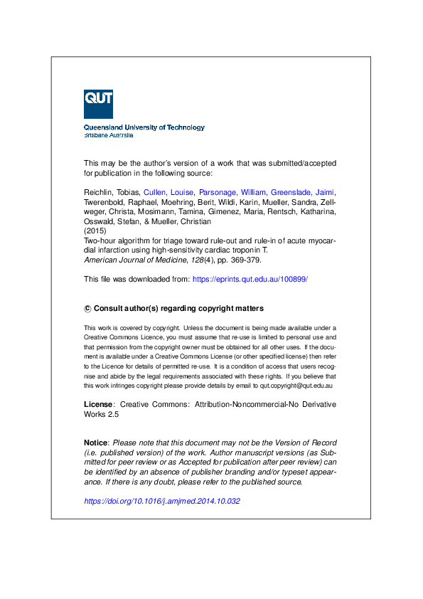 (PDF) Two-hour Algorithm for Triage Toward Rule-out and Rule-in of ...