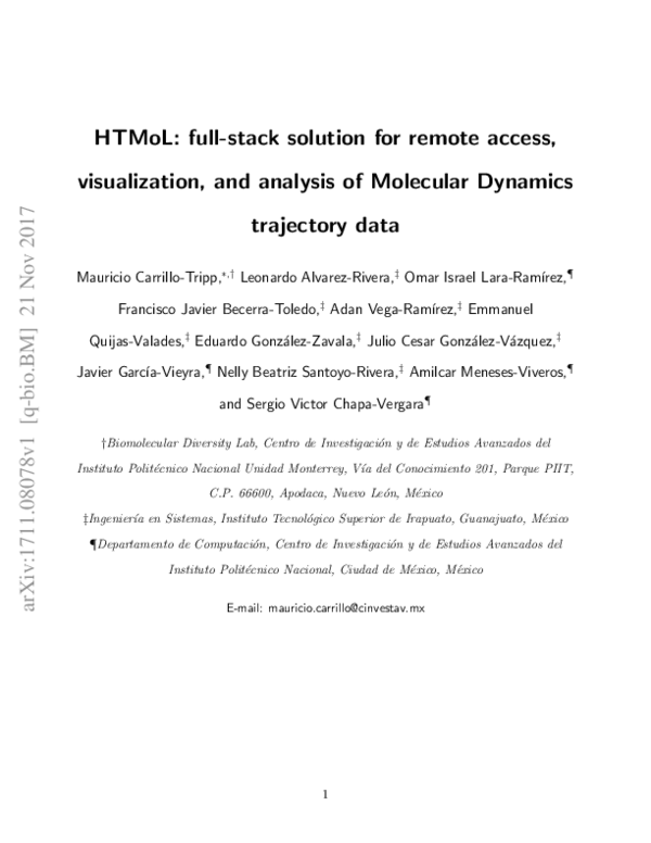 (PDF) HTMoL: full-stack solution for remote access, visualization, and analysis of molecular ...