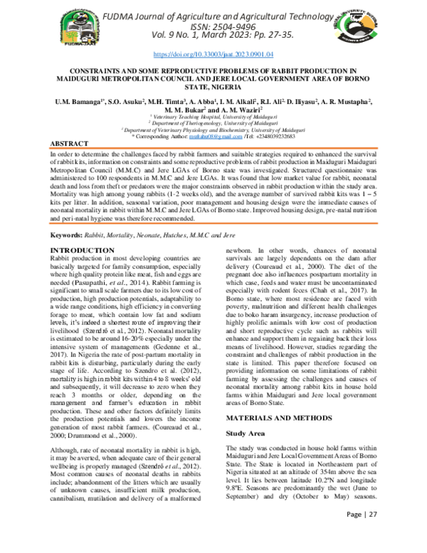 (PDF) CONSTRAINTS AND SOME REPRODUCTIVE PROBLEMS OF RABBIT PRODUCTION ...