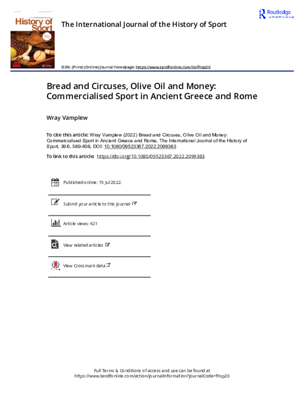(PDF) Bread and Circuses Olive Oil and Money Commercialised Sport in ...