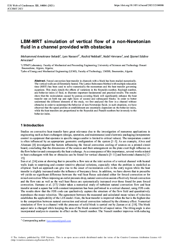 (PDF) LBM-MRT simulation of vertical flow of a non-Newtonian fluid in a channel provided with ...