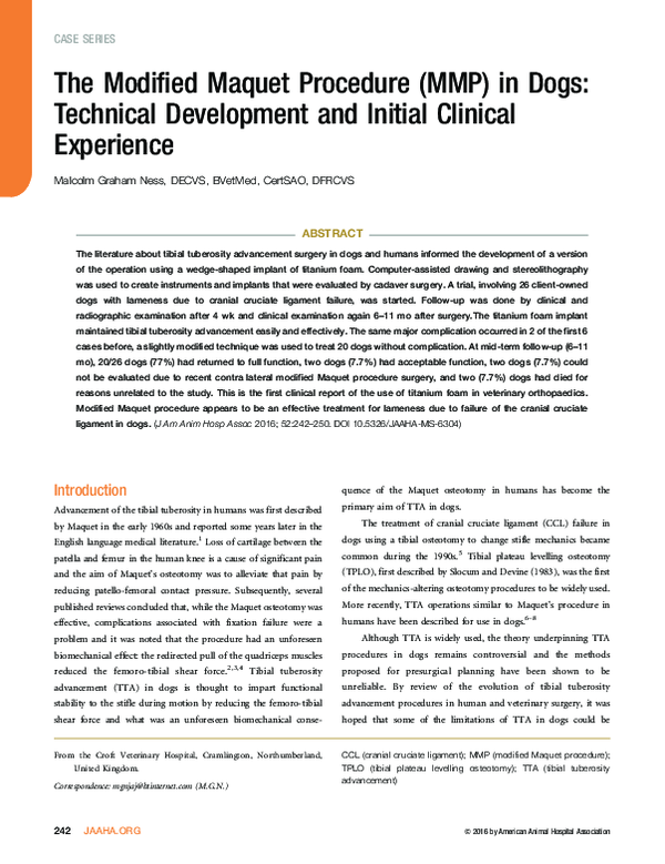 (PDF) The Modified Maquet Procedure (MMP) in Dogs: Technical ...