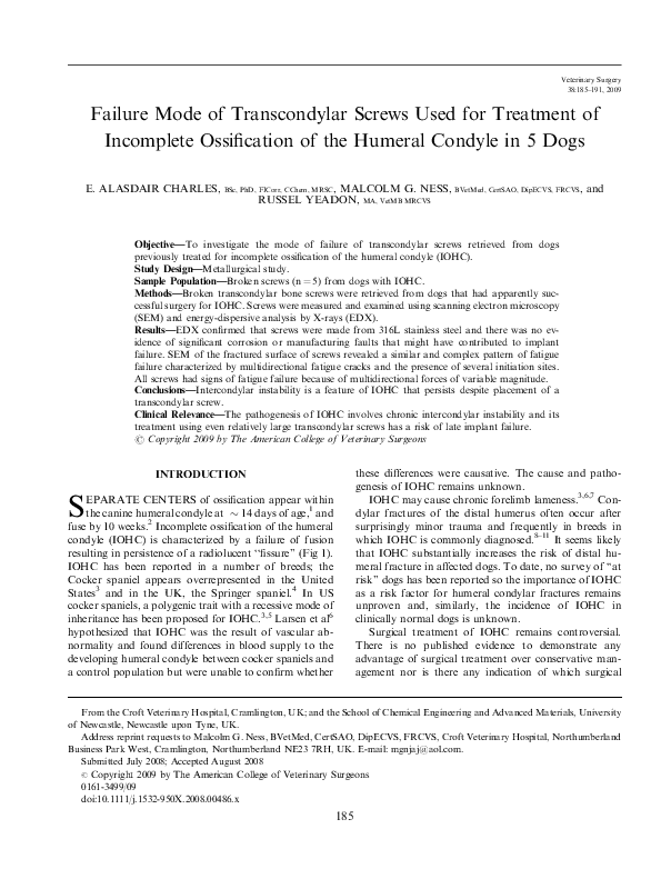 (PDF) Failure Analysis of Transcondylar Screws in Dogs