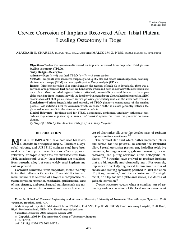 (PDF) Crevice Corrosion of Implants Recovered After Tibial Plateau ...